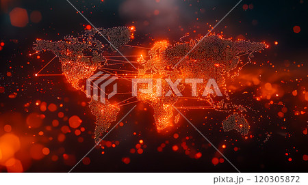 Global Network Visualization with Orange Particlesのイラスト素材 [120305872 ...