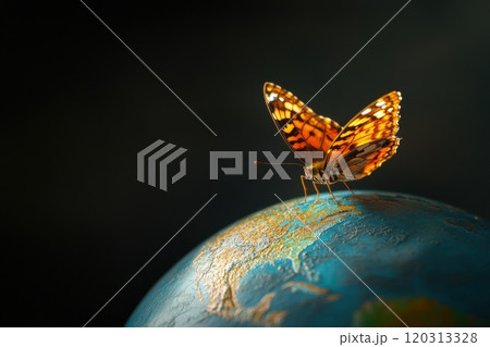 Butterfly landing on illuminated globe...のイラスト素材 [120313328] - PIXTA