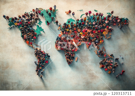 People crowding world map depicting global...のイラスト素材 [120313711] - PIXTA