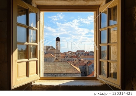 Open window overlooking picturesque dubrovnik...のイラスト素材 [120314425] - PIXTA