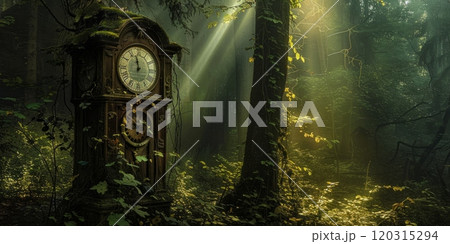 Antique clock overgrown with vines in a...のイラスト素材 [120315294] - PIXTA