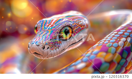 A surreal snake with bright multi-colored scalesのイラスト素材 [120316370] - PIXTA
