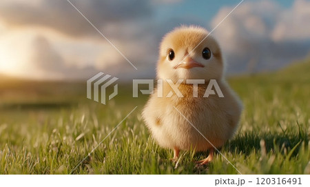 A small chick with fluffy and golden feathers...のイラスト素材 [120316491] - PIXTA