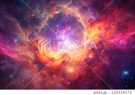 Pink space nebula clouds among star pigsのイラスト素材 [120334173] - PIXTA