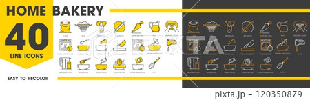 Home bakery and pastry line icons and cooking...のイラスト素材 [120350879] - PIXTA