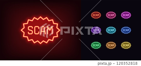Outline neon scam alert icon set. Glowing neon...のイラスト素材 [120352818 ...