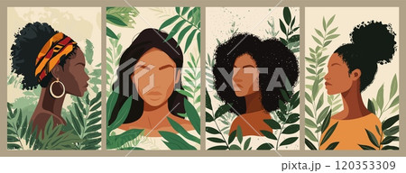 Beautiful black women faceless portrait posters...のイラスト素材 [120353309 ...