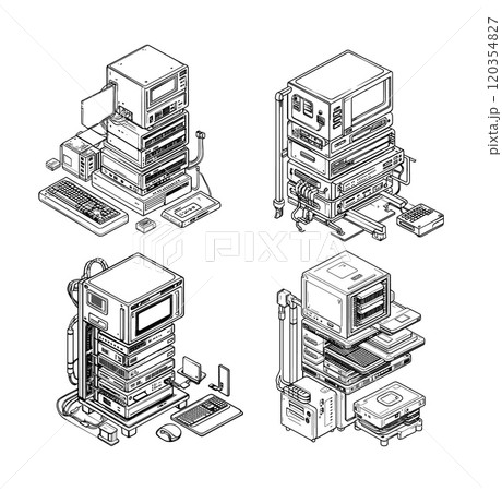 Server racks isometric ink sketch vector set....のイラスト素材 [120354827] - PIXTA