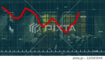 Red declining graph image over industrial...のイラスト素材 [120365644] - PIXTA
