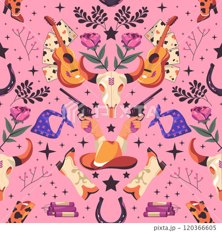 Western Cowboy Pattern Pink Backgroundのイラスト素材 [120366605] - PIXTA