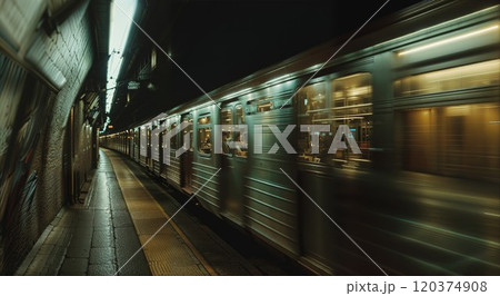 Atmospheric subway platform with moving train...のイラスト素材 [120374908] - PIXTA
