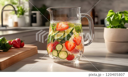 Cucumber and Strawberry Infused Water in a Pitcherのイラスト素材 [120405807] - PIXTA