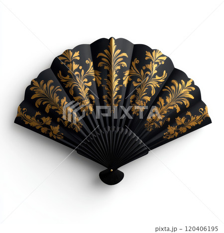 decorative hand fan featuring intricate gold...のイラスト素材 [120406195] - PIXTA