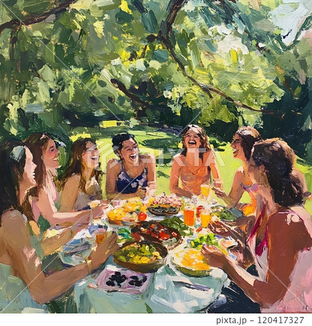 Joyous Gathering of Diverse Friends Savoring...のイラスト素材 [120417327] - PIXTA