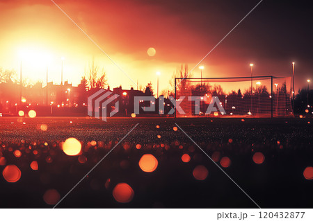 Serene Sunset Over Soccer Field with Vibrant...のイラスト素材 [120432877] - PIXTA