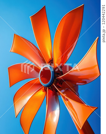 Close-up of a vintage orange windmill against a...のイラスト素材 [120442291 ...