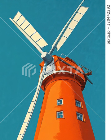 Charming orange and white windmill against a...のイラスト素材 [120442292] - PIXTA