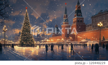 Evening winter landscape of Red Square in...のイラスト素材 [120448229] - PIXTA