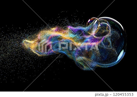 Soap bubble exploding in a colorful cloud of...のイラスト素材 [120455353] - PIXTA