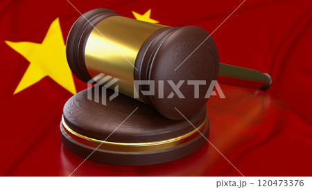 The wood hammer on Chinese flag Background for...のイラスト素材 [120473376 ...
