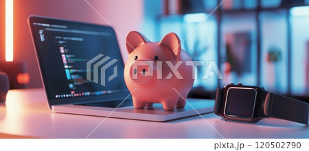 Futuristic Tech Savings Concept with Piggy Bank...のイラスト素材 [120502790 ...