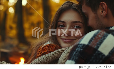 Happy couple communicating during autumn...のイラスト素材 [120523122] - PIXTA