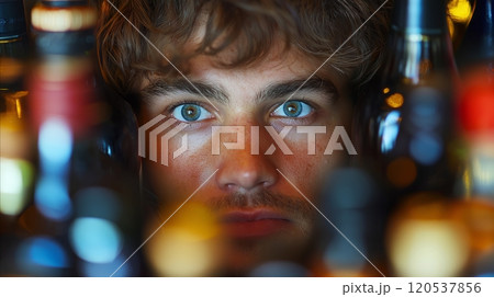 A young man staring intensely through rows of...のイラスト素材 [120537856] - PIXTA
