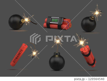 3d bomb. Dynamite explosive boom. TNT detonator...のイラスト素材 [120564540 ...