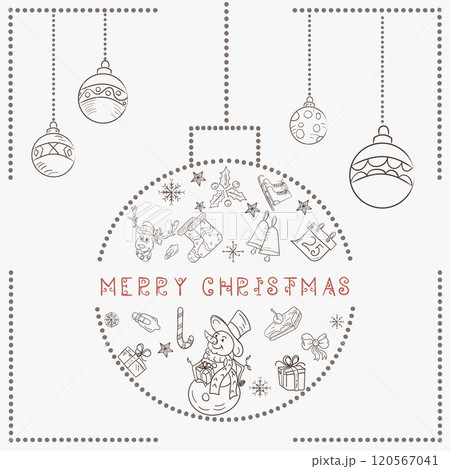 Christmas contour illustration in the style of...のイラスト素材 [120567041 ...
