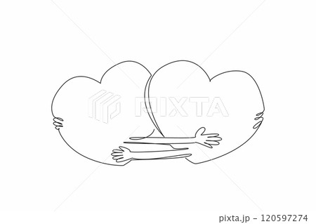Single continuous line drawing two hearts...のイラスト素材 [120597274] - PIXTA