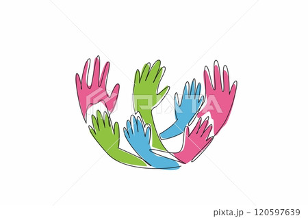 Continuous one line drawing seven curved hands...のイラスト素材 [120597639 ...