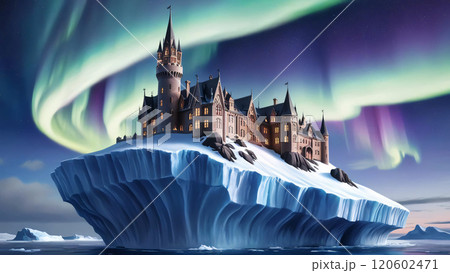 magical winter castle on floating iceberg,...のイラスト素材 [120602471] - PIXTA