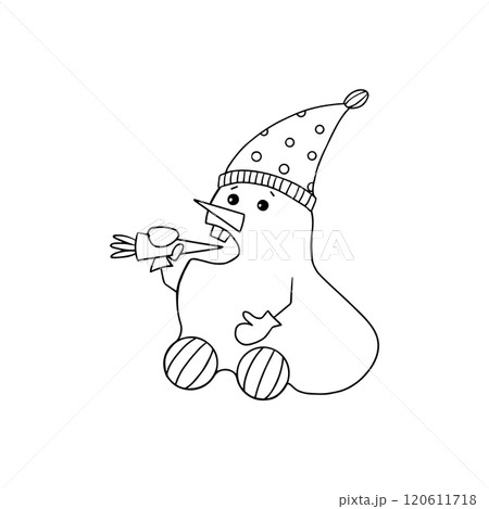 Hungry Snowman in a hat with his mouth wide...のイラスト素材 [120611718] - PIXTA