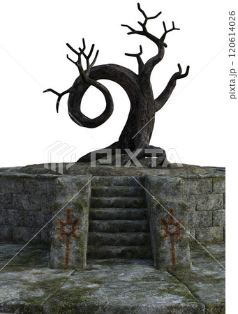 3D Crooked tree on stone pedestalのイラスト素材 [120614026] - PIXTA