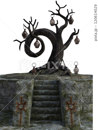 3D Crooked tree on stone pedestalのイラスト素材 [120614029] - PIXTA