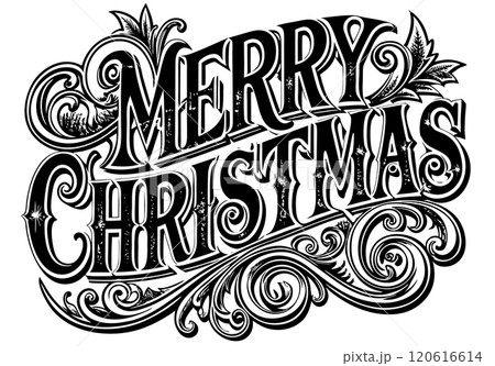 Merry Christmas vintage lettering in retro...のイラスト素材 [120616614] - PIXTA