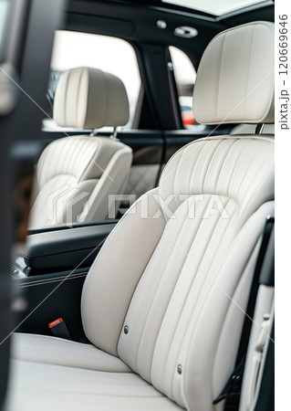 Luxurious white leather back passenger seats in...のイラスト素材 [120669646 ...