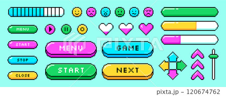 Pixel video game graphic elements, ui buttons,...のイラスト素材 [120674762 ...