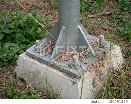 Installation of metal pole base outdoor site...の写真素材 [120691359] - PIXTA