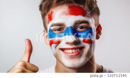 Patriotic young man with russian flag face...のイラスト素材 [120711595] - PIXTA