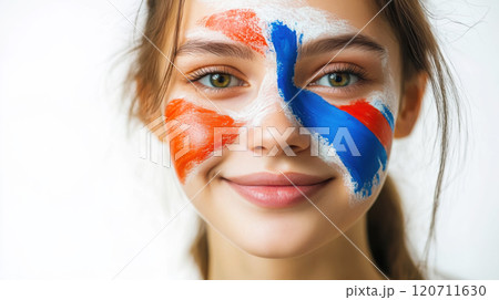 Young woman with russian flag face paint in...のイラスト素材 [120711630] - PIXTA