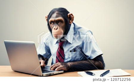 humorous illustration of a chimpanzee monkey in...のイラスト素材 [120712256 ...