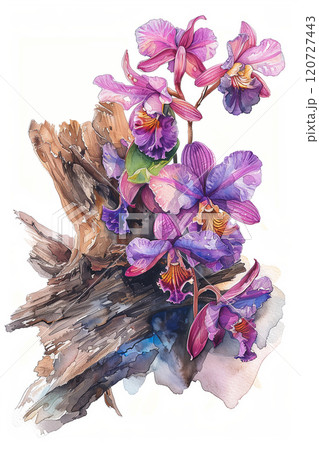 A watercolor painting of an orchid clinging to...のイラスト素材 [120727443 ...