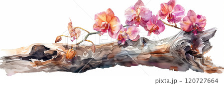 A watercolor painting of an orchid clinging to...のイラスト素材 [120727664 ...