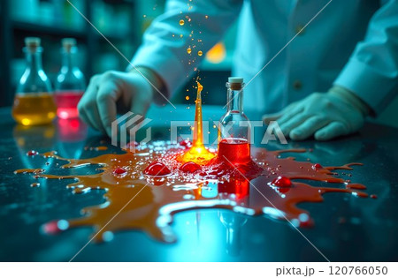 Close-up of toxic chemical spill in lab....のイラスト素材 [120766050] - PIXTA