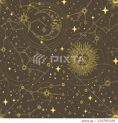 Linear brown celestial seamless pattern vectorのイラスト素材 [120795289] - PIXTA
