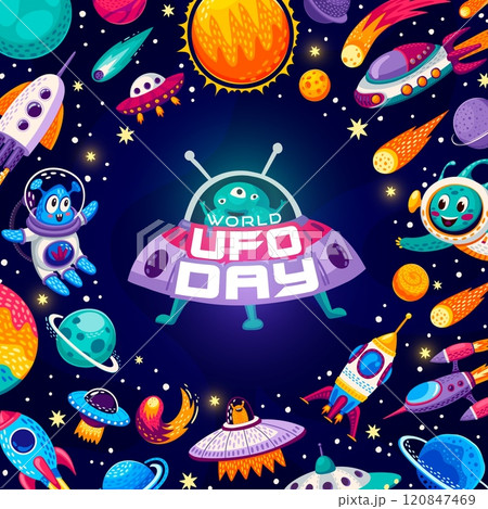 World UFO Day banner with alien characters,...のイラスト素材 [120847469] - PIXTA