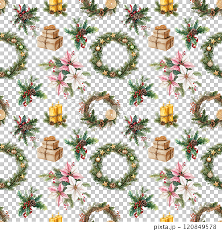Seamless pattern of Christmas wreaths and...のイラスト素材 [120849578] - PIXTA