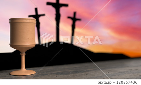 The Holy grail and cross for religious concept...のイラスト素材 [120857436 ...