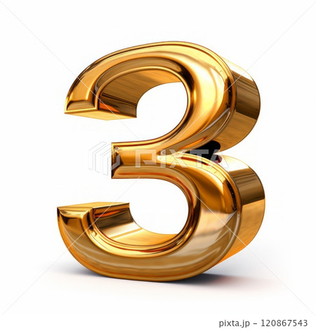 The number three as a polished golden object...のイラスト素材 [120867543] - PIXTA